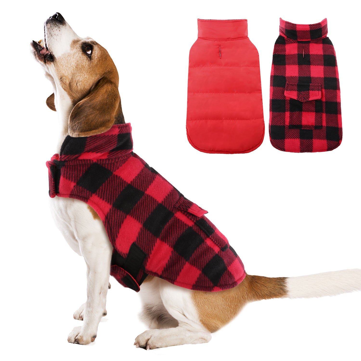 Plaid Reversible Fleece Dog Winter Coat – PAWBIBI